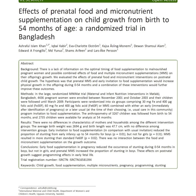 Effects of prenatal food and micronutrient supplementation on child ...